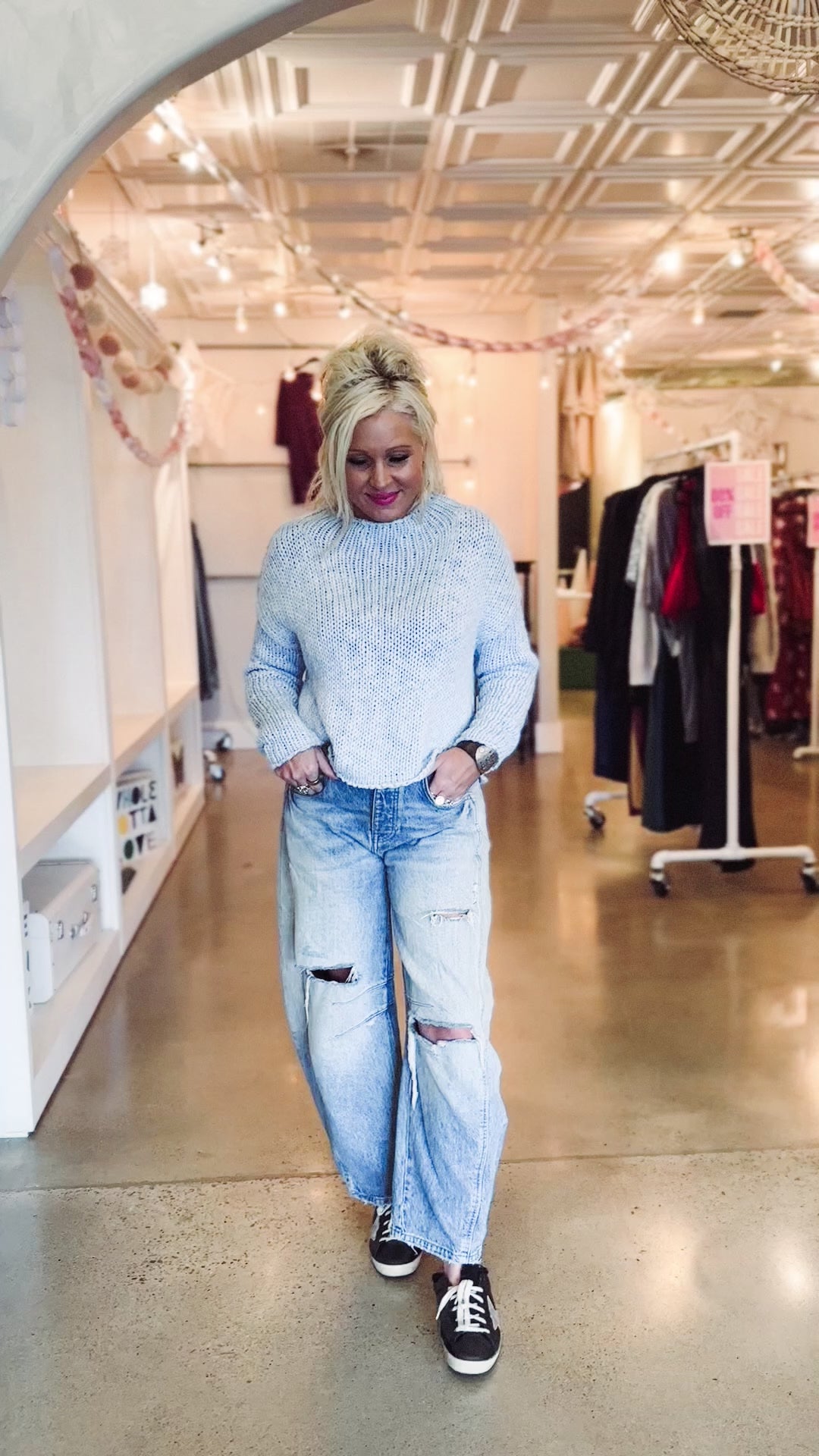 Free People Opal Rollneck Knit Sweater--Cashmere Blue